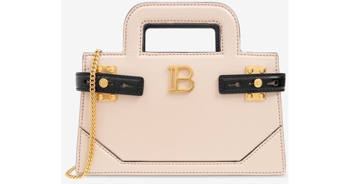 Balmain Small B-Buzz Leather Top Handle Bag in Natural | Lyst