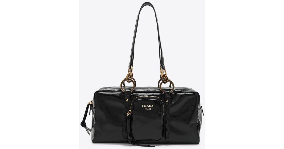Prada Medium Dangle Vintage Leather Shoulder Bags in Black | Lyst