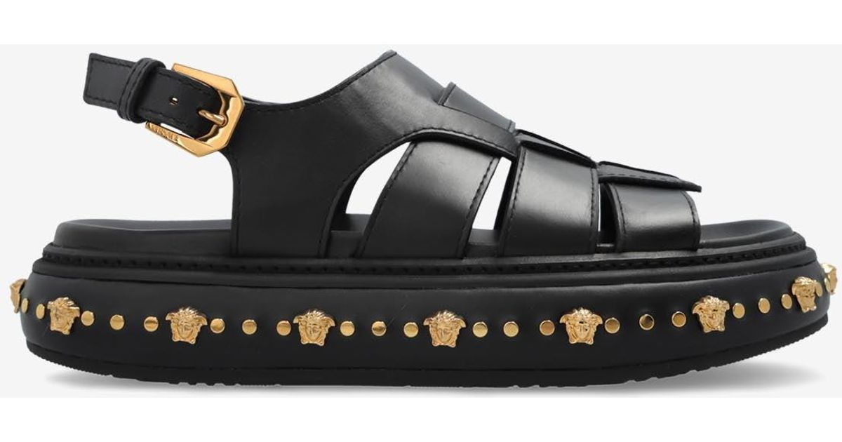 Versace Studded Stack Leather Sandals in Black for Men | Lyst