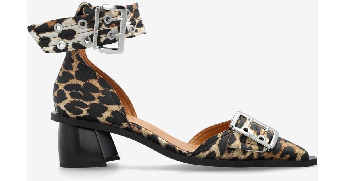 Ganni 50 Leopard Print Buckled Pumps in White | Lyst
