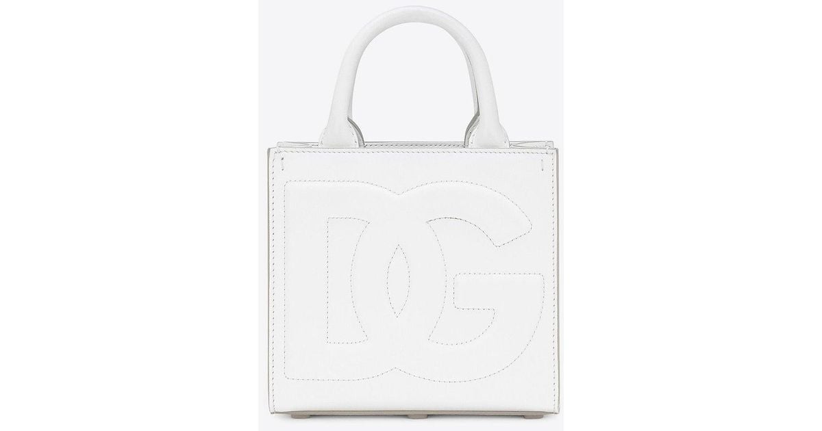 Dolce & Gabbana Mini Dg Logo Daily Calf Leather Tote Bag in White | Lyst