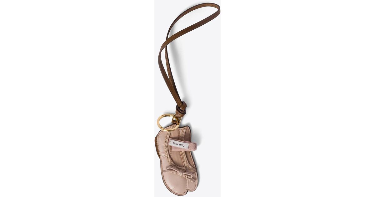 Miu Miu Ballet Trick Leather Keychain in White | Lyst