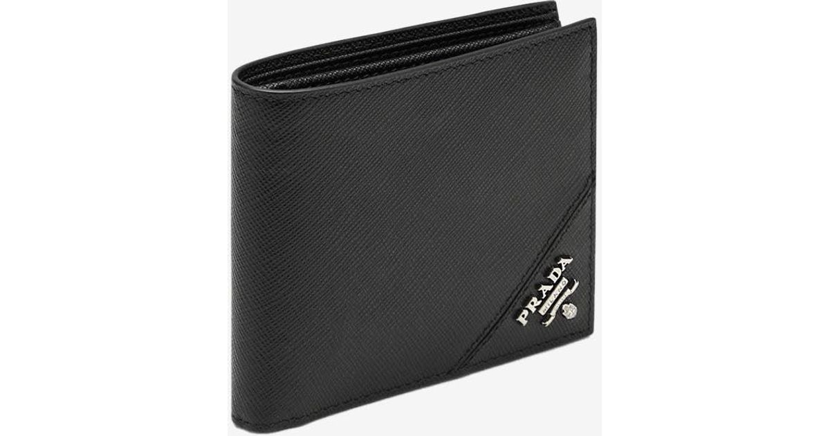 Prada Triangle Logo Leather Bi-Fold Wallet in White for Men | Lyst