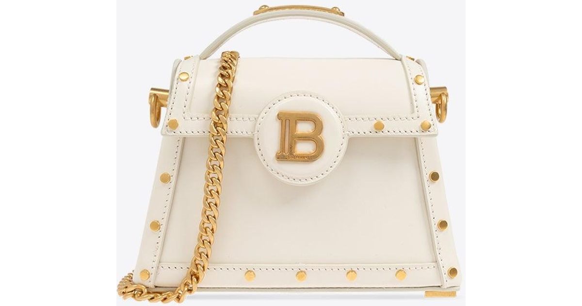 Balmain B-Buzz Dynasty Leather Shoulder Bag in White | Lyst