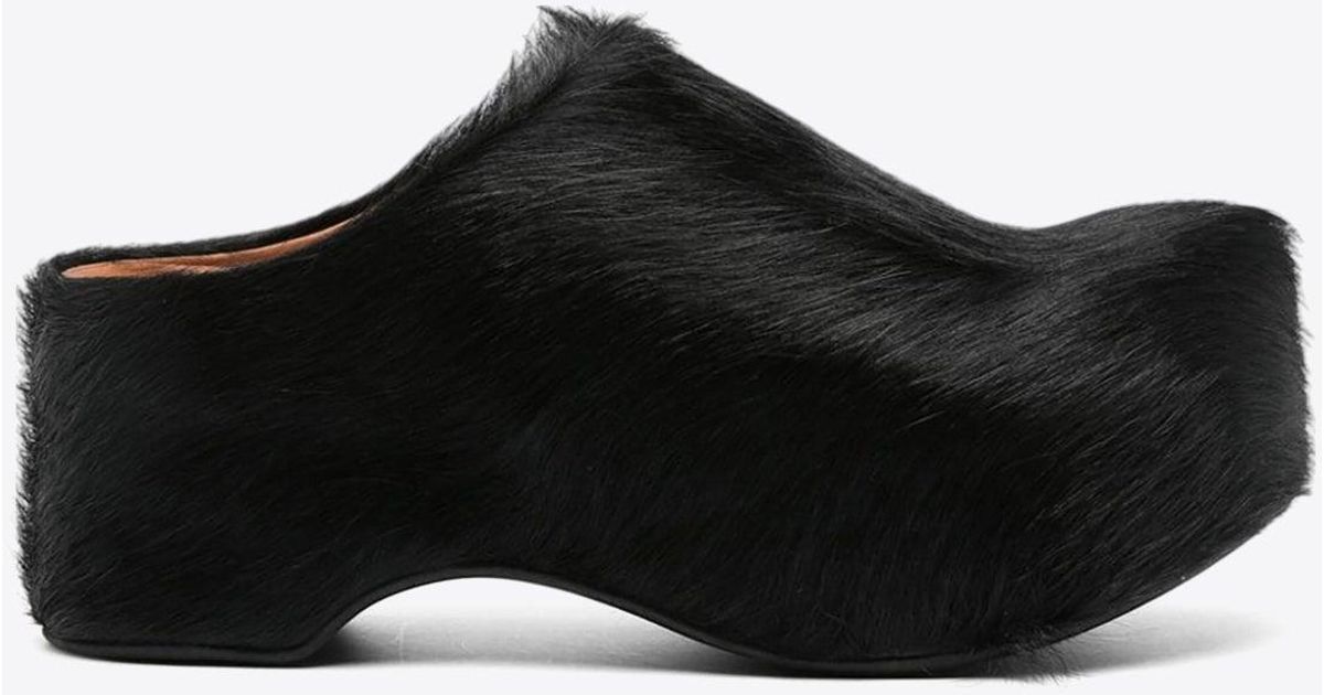 Marni 50 Long-Hair Calfskin Clogs in Black | Lyst