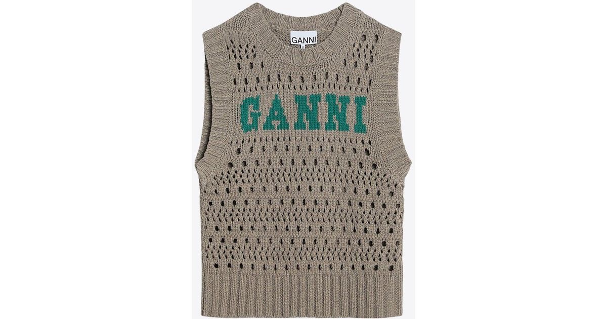 Ganni Logo Inlay Perforated Vest in Gray | Lyst