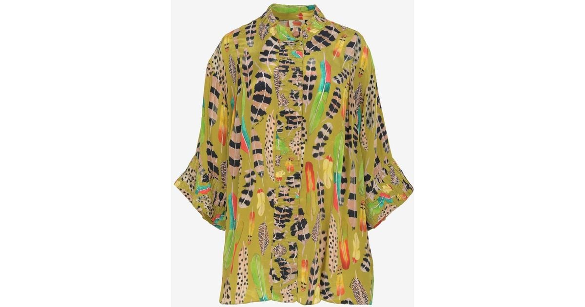 FARM Rio Amazon Feather Long-Sleeved Blouse in Yellow | Lyst