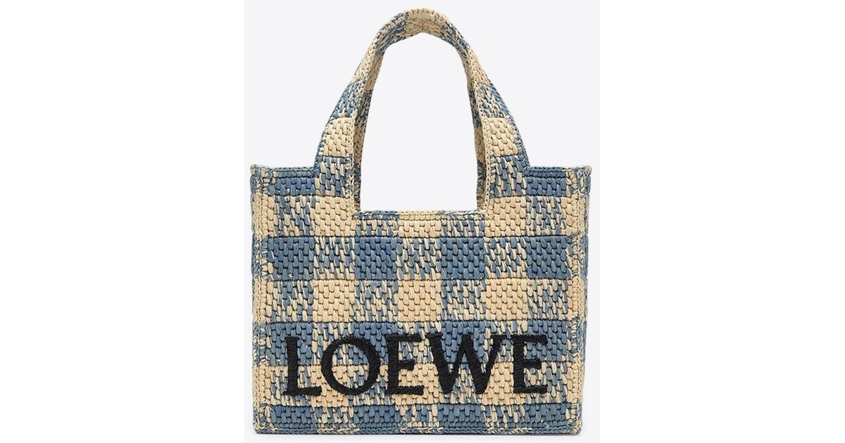 Loewe Small Font Woven-Raffia Tote Bag in Blue | Lyst