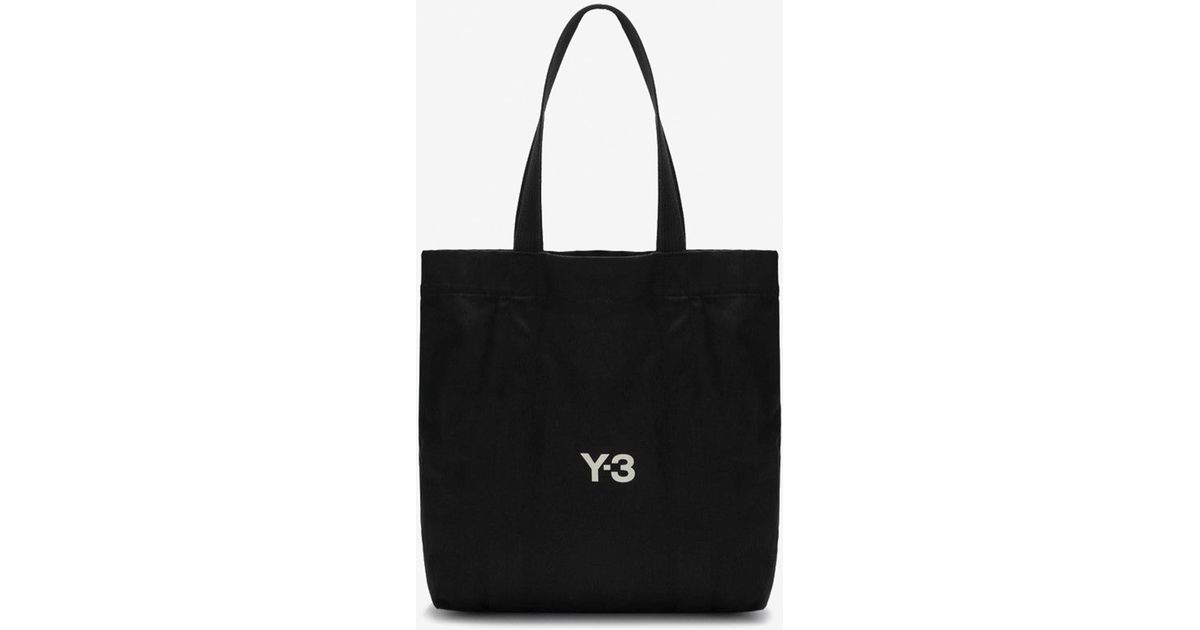 Y-3 Logo Embroidered Canvas Tote Bag in Black for Men | Lyst