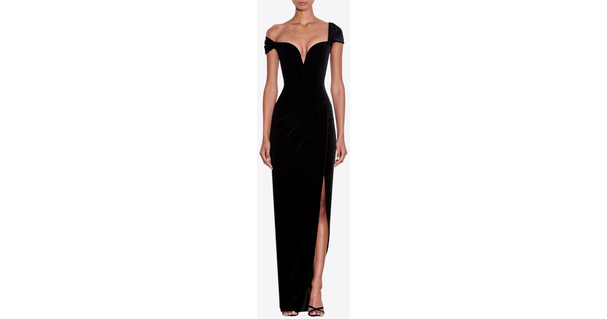 Alex Perry Off-Shoulder Longline Corset Gown in Black | Lyst