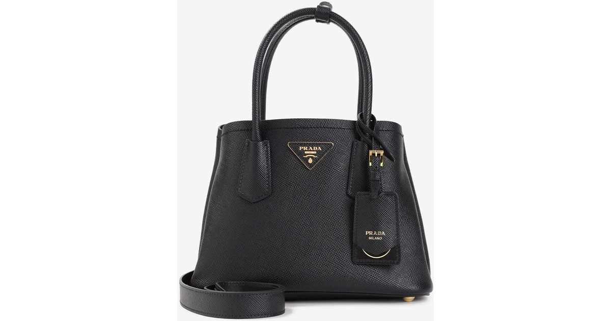 Prada Mini Double Top Handle Bag in Black | Lyst