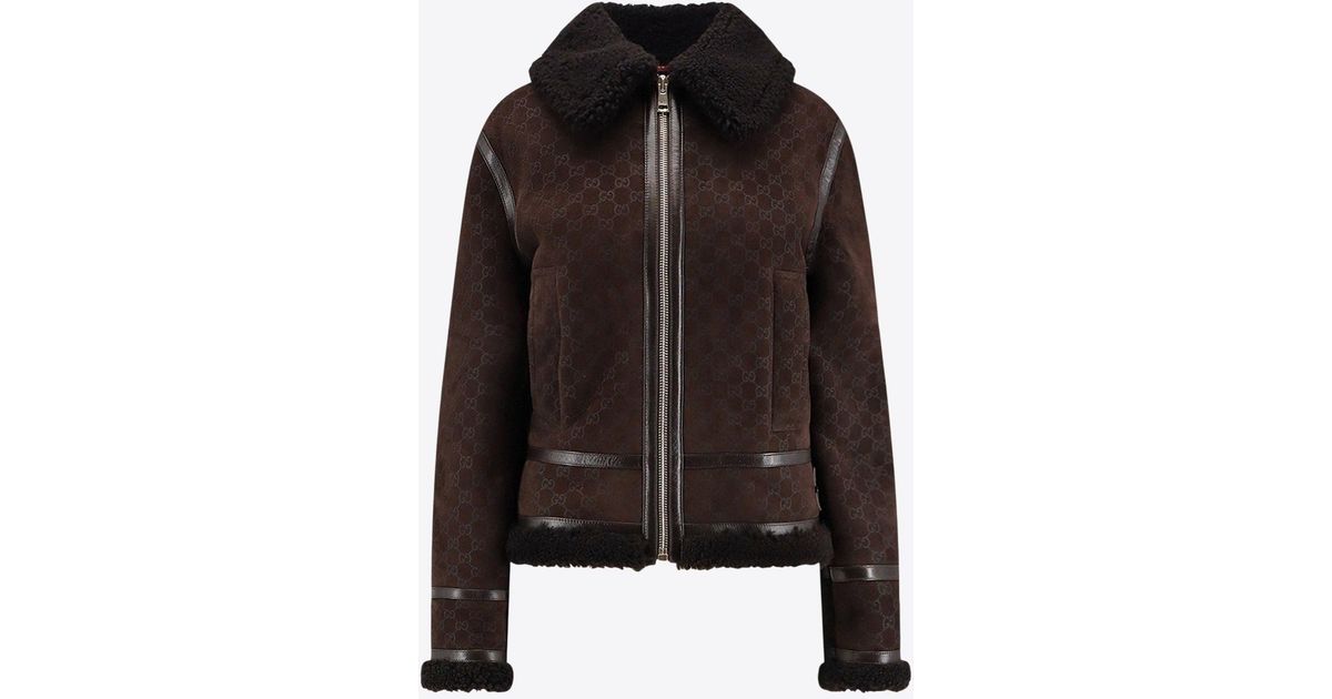 Gucci Gg Supreme Zip-Up Suede Jacket in Black | Lyst