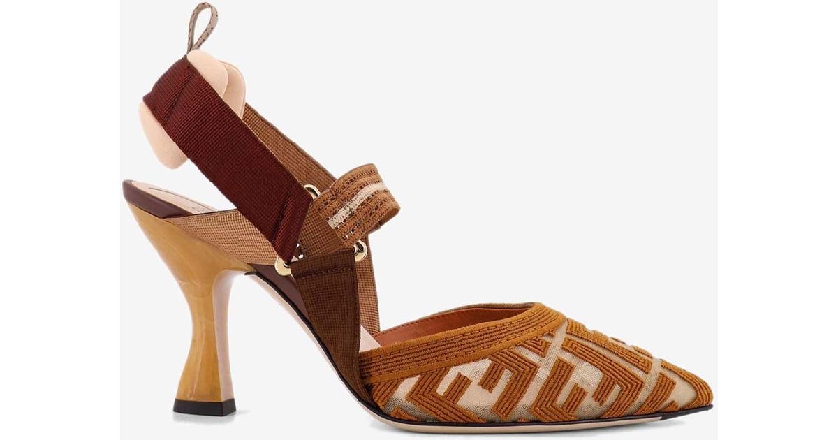 Fendi Colibri 55 Monogram Slingback Pumps in Brown | Lyst
