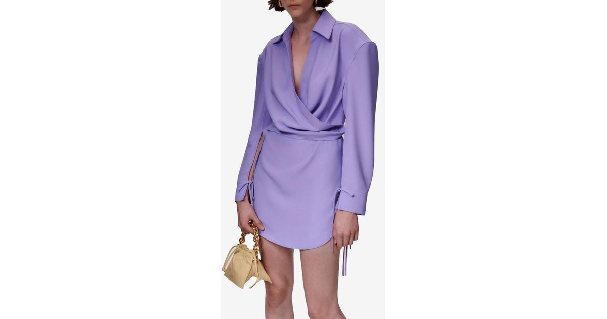 Yuzefi Satin Seersucker Mini Wrap Dress in Purple - Lyst