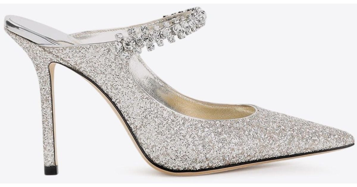 Jimmy Choo Bing 100 Crystal-Embellished Mules in White | Lyst