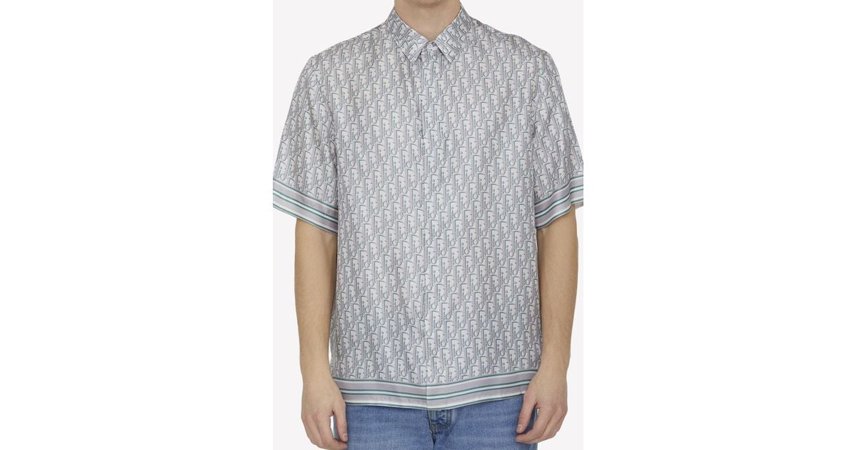 Dior Logo Oblique Pattern Silk Shirt in Gray for Men | Lyst