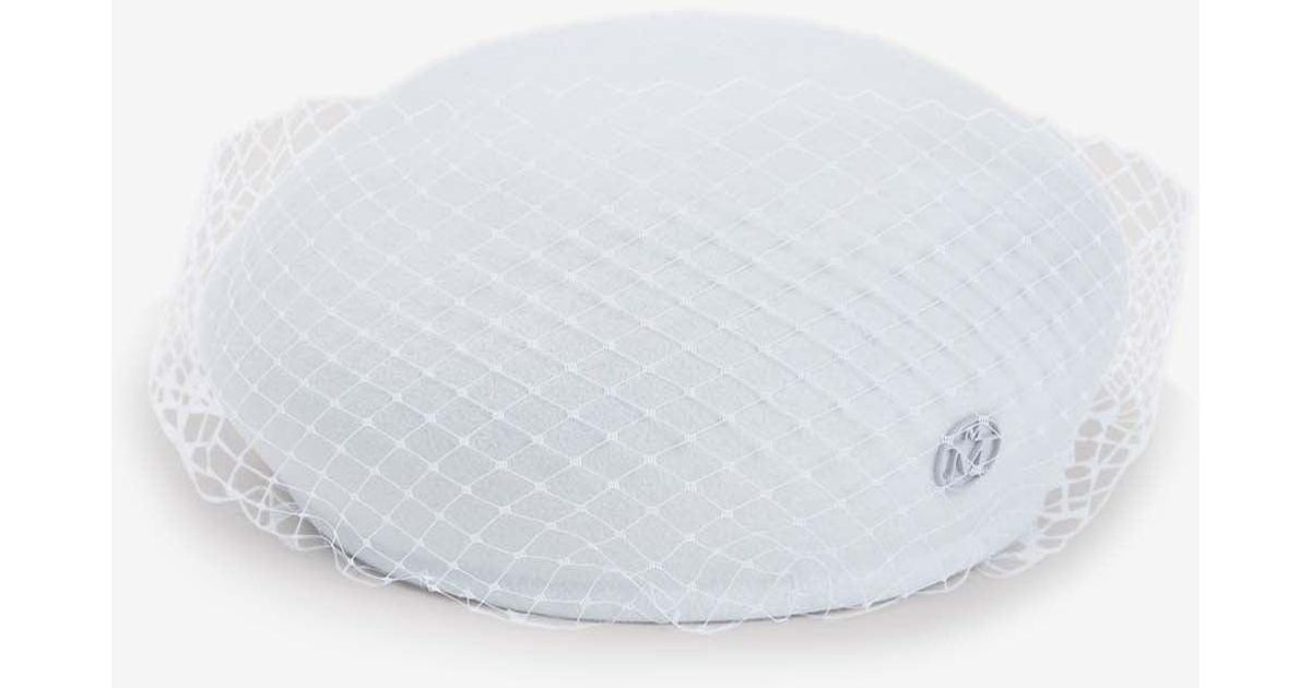 Maison Michel Wool Felt Beret with Mesh Veil in White | Lyst