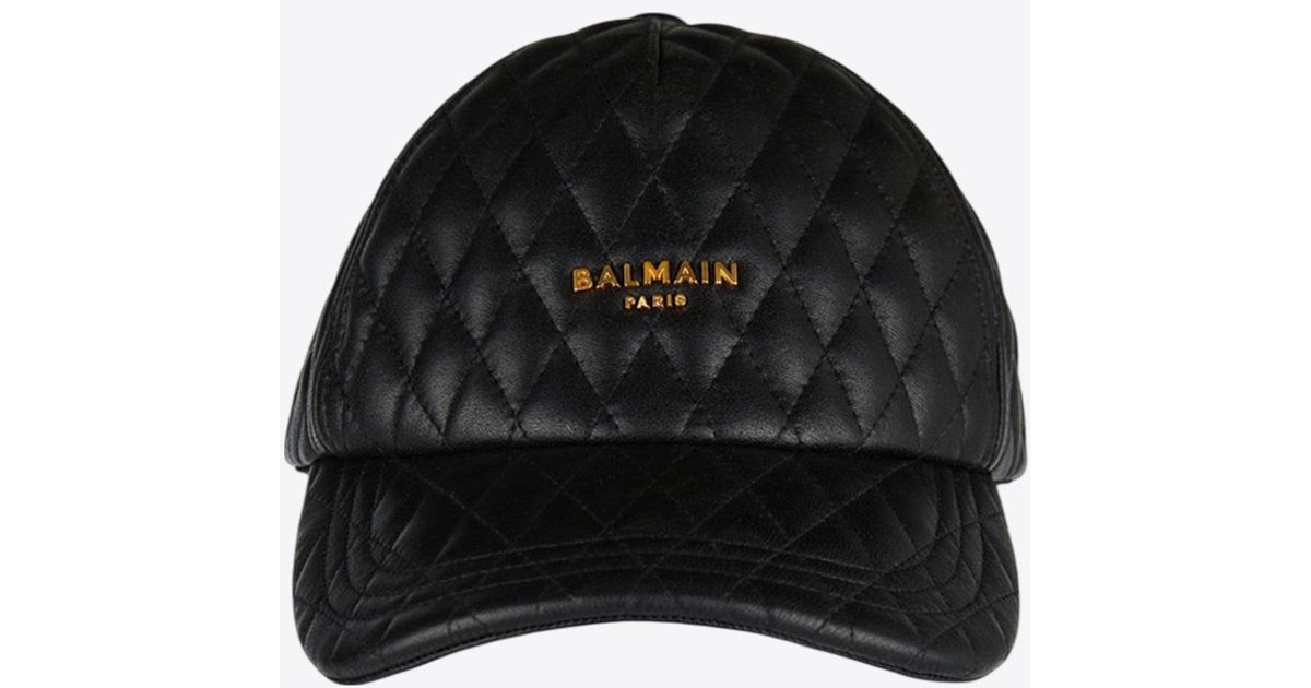 Balmain Quilted Leather Baseball Cap in Black | Lyst