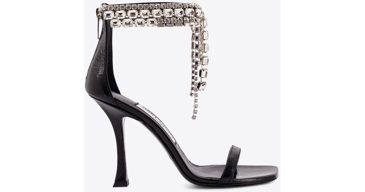Jimmy Choo Verity 100 Crystal Embellished Leather Sandals in White | Lyst
