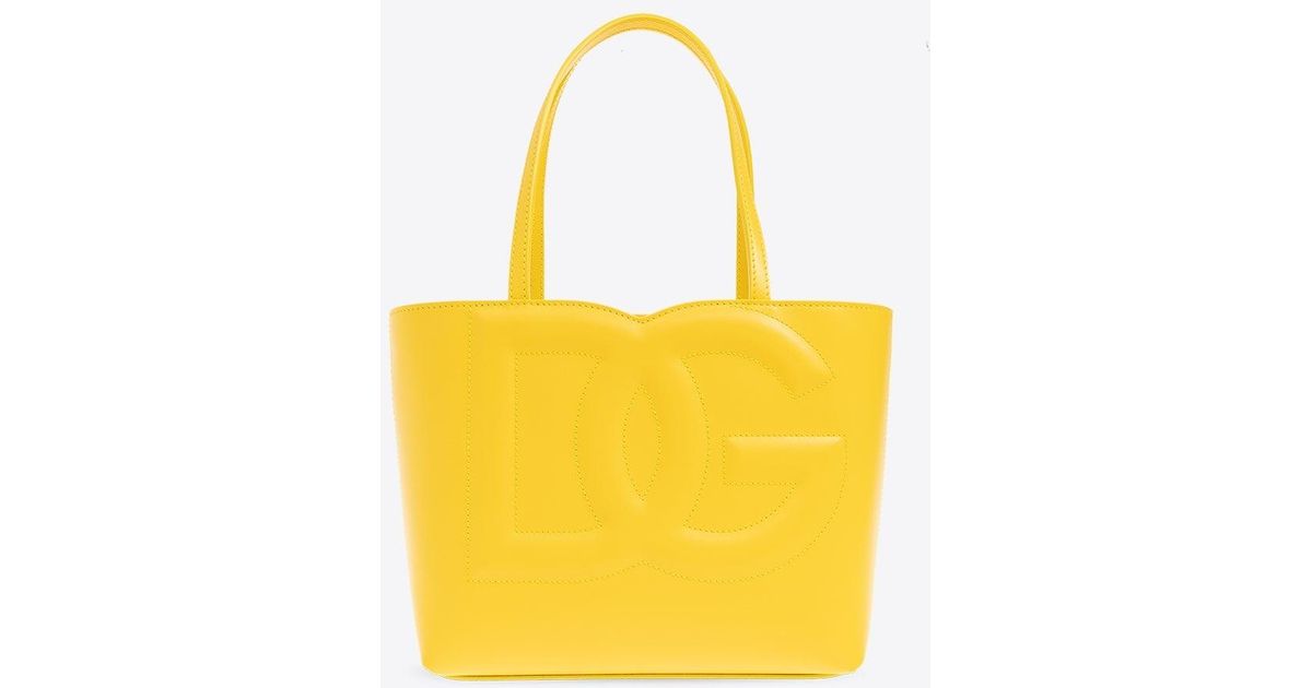Dolce & Gabbana Small Dg Logo Calf Leather Tote Bag in Yellow | Lyst