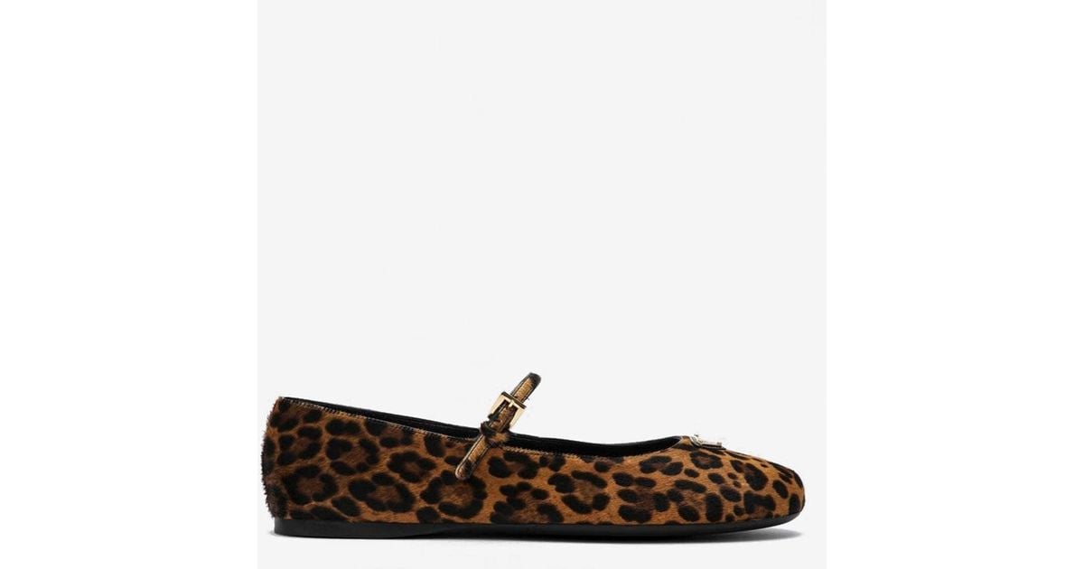 Prada Leopard Print Leather Ballet Flats in White | Lyst