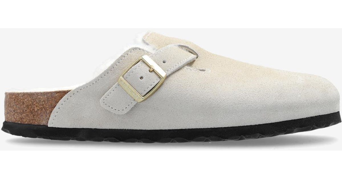 Birkenstock Boston Shearling Suede Clogs in White | Lyst