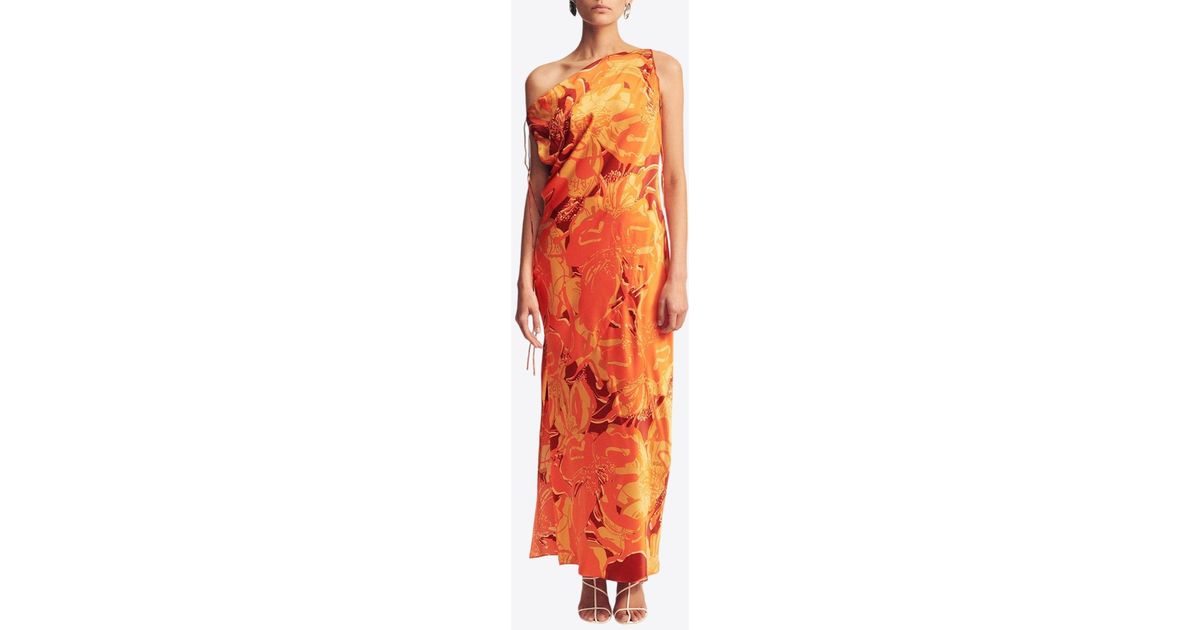 Shona Joy Chara Floral Print Silk Maxi Dress in Orange | Lyst
