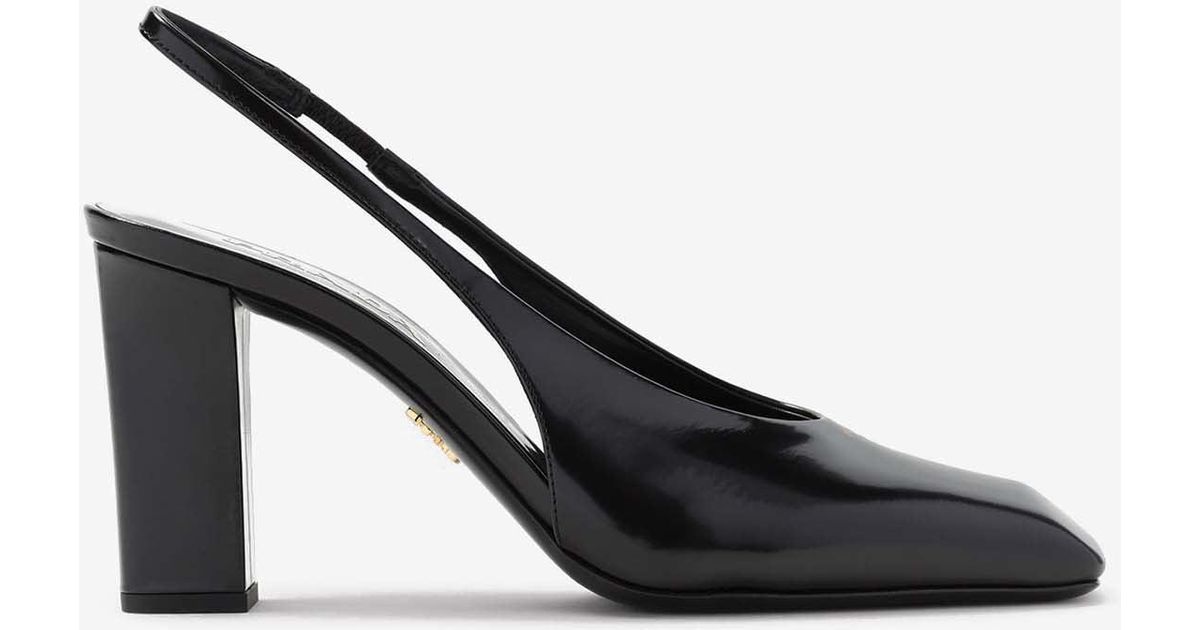 Prada 85 Leather Slingback Pumps in Black | Lyst