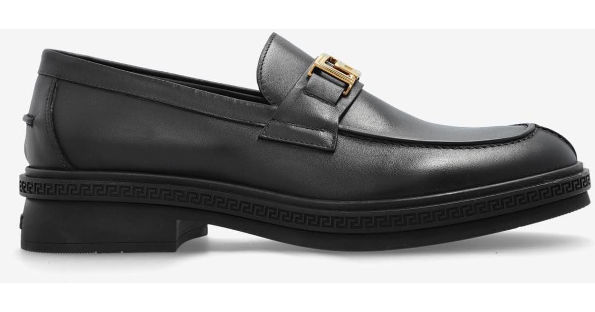 Versace Greca Border Leather Loafers in Black for Men | Lyst