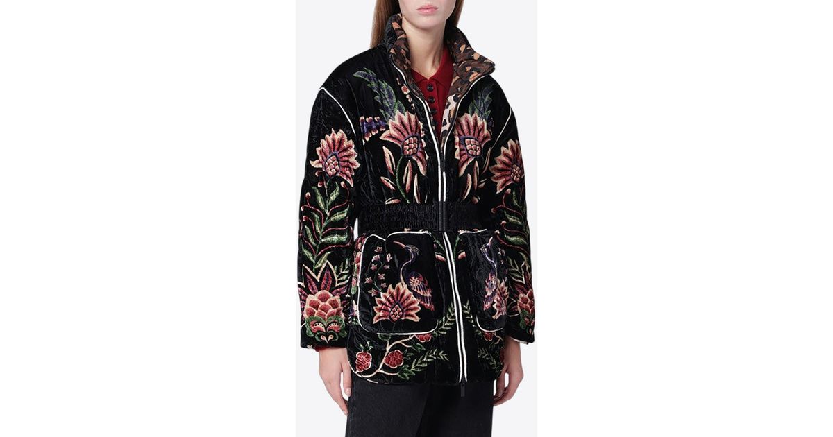 FARM Rio Marvelous Garden Reversible Velvet Down Jacket in Black | Lyst