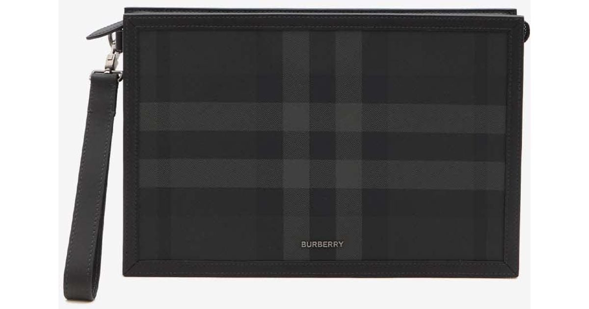Burberry Signature Check Zip-Up Pouch Bag in Black for Men | Lyst