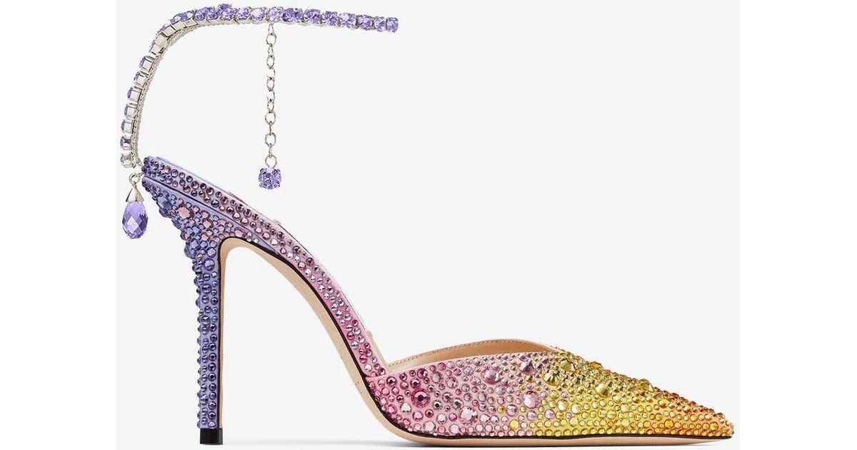 Jimmy Choo Saeda 100 Crystal-Embellished Satin Pumps in Pink | Lyst