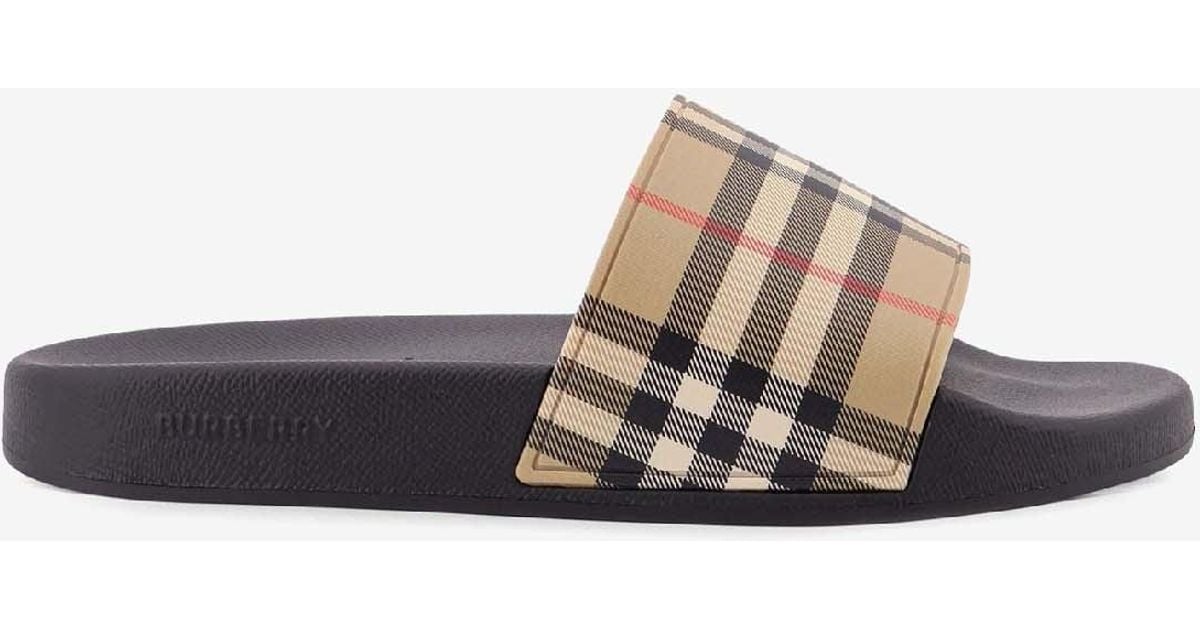Burberry Furley Signature Check Slides in White for Men | Lyst