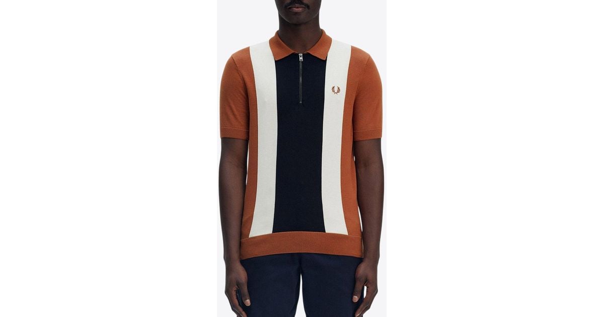 Fred Perry Striped Knit Polo T-Shirt in Black for Men | Lyst