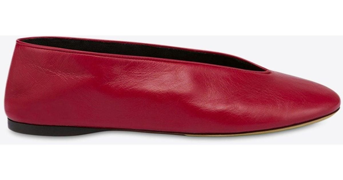Moschino Duck Nappa Leather Ballet Flats in Red | Lyst