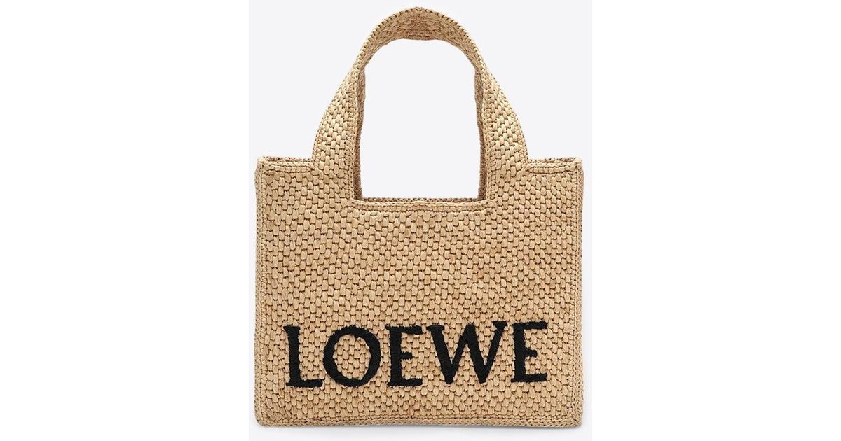 Loewe Small Signature Font Raffia Tote Bag in White | Lyst