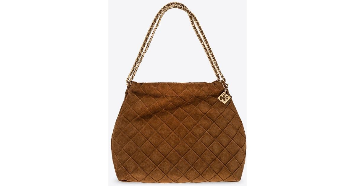 Tory Burch Fleming Soft Suede Hobo Bag in Brown | Lyst