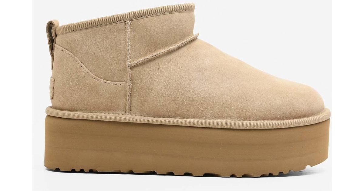 UGG Classic Ultra Mini Suede Platform Boots in Brown | Lyst