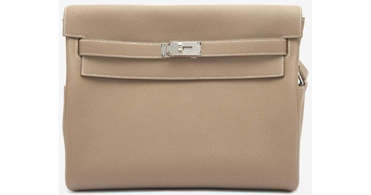 Hermès Etoupe Togo Leather Kelly Messenger Bag in Natural | Lyst
