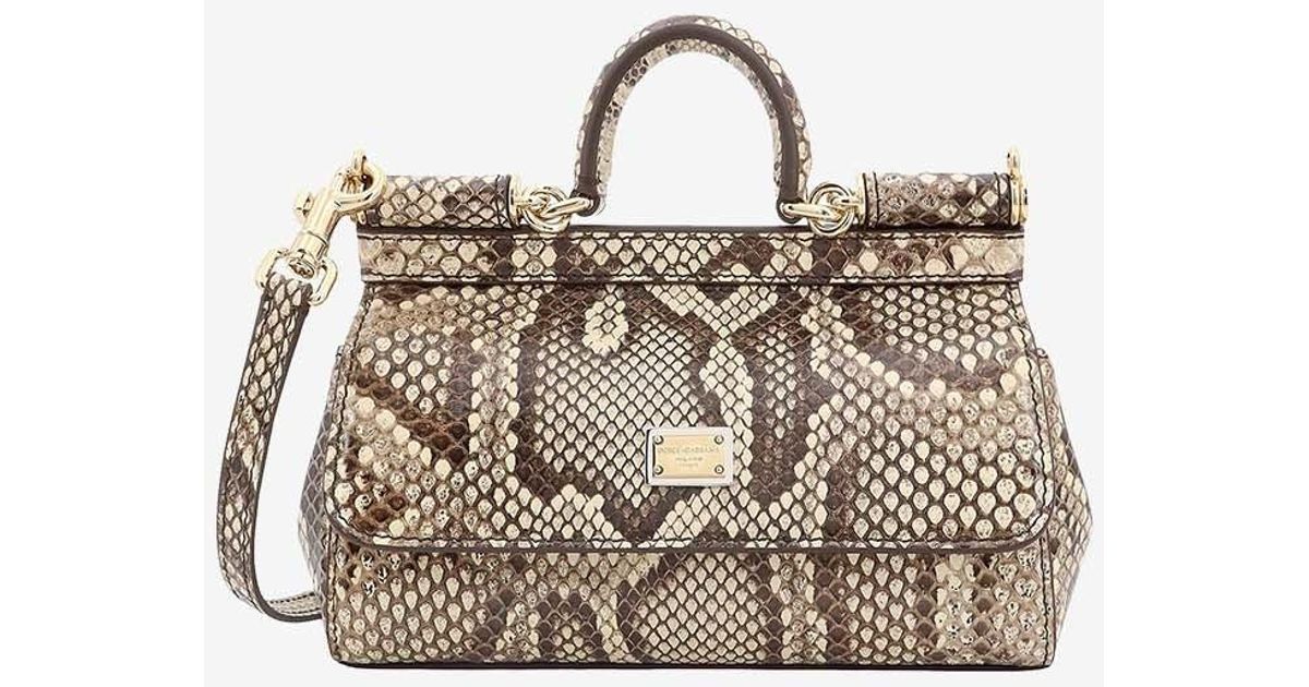 Dolce & Gabbana Small Sicily Python Skin Handbag in White | Lyst