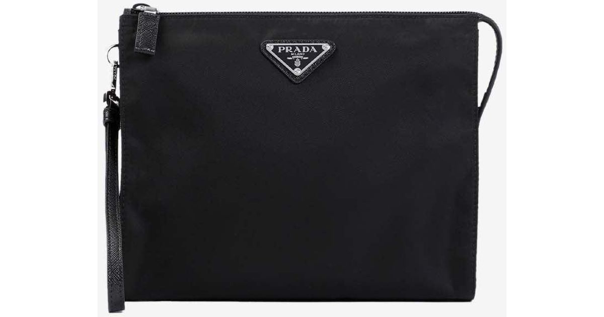 Prada Re-Nylon Triangle Logo Pouch in Black for Men | Lyst