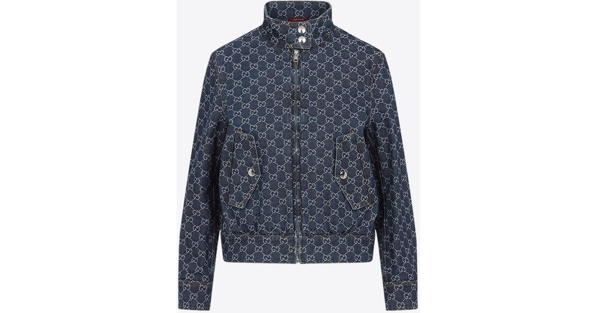 Gucci Gg Monogram Bomber Jacket in Blue | Lyst