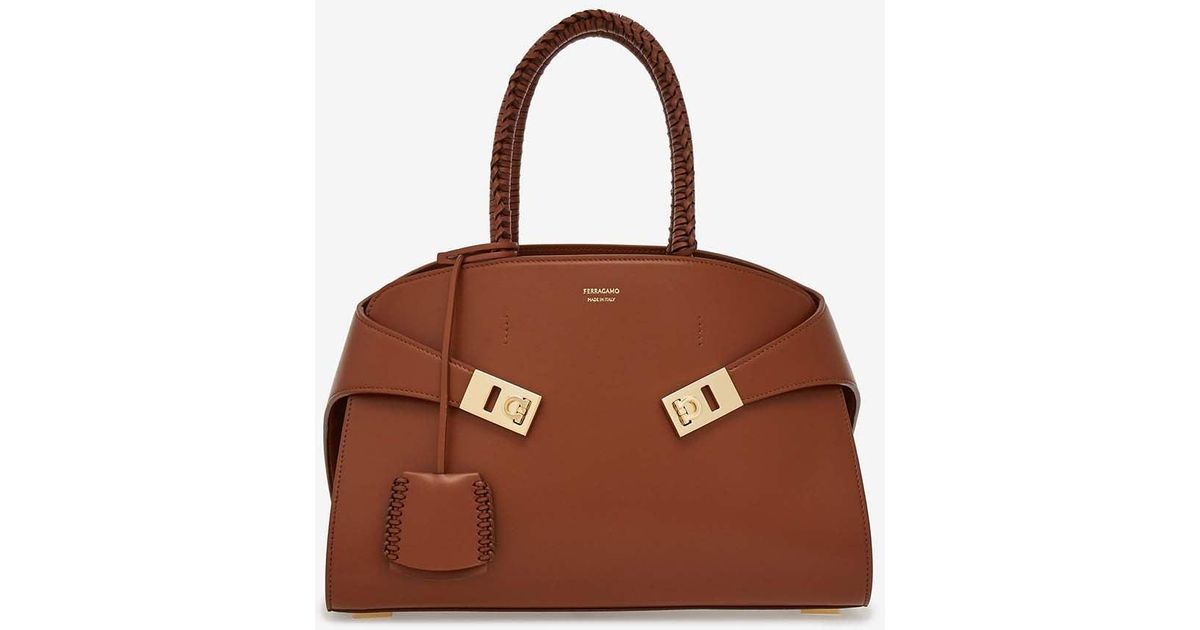 Ferragamo Small Hug Calf Leather Top Handle Bag in Brown | Lyst