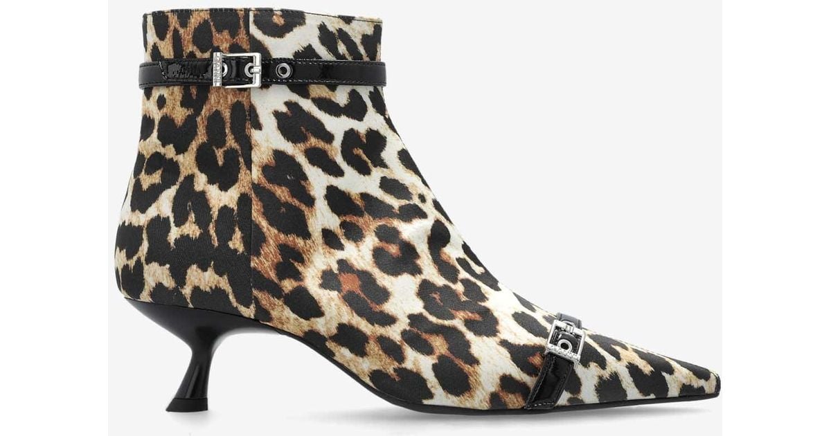 Ganni Leopard Print Ankle Boots in White | Lyst