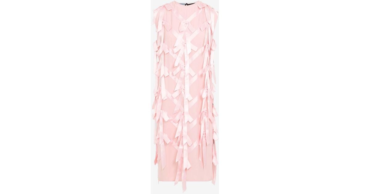 Prada Bow-Embellished Midi Dress in Pink | Lyst