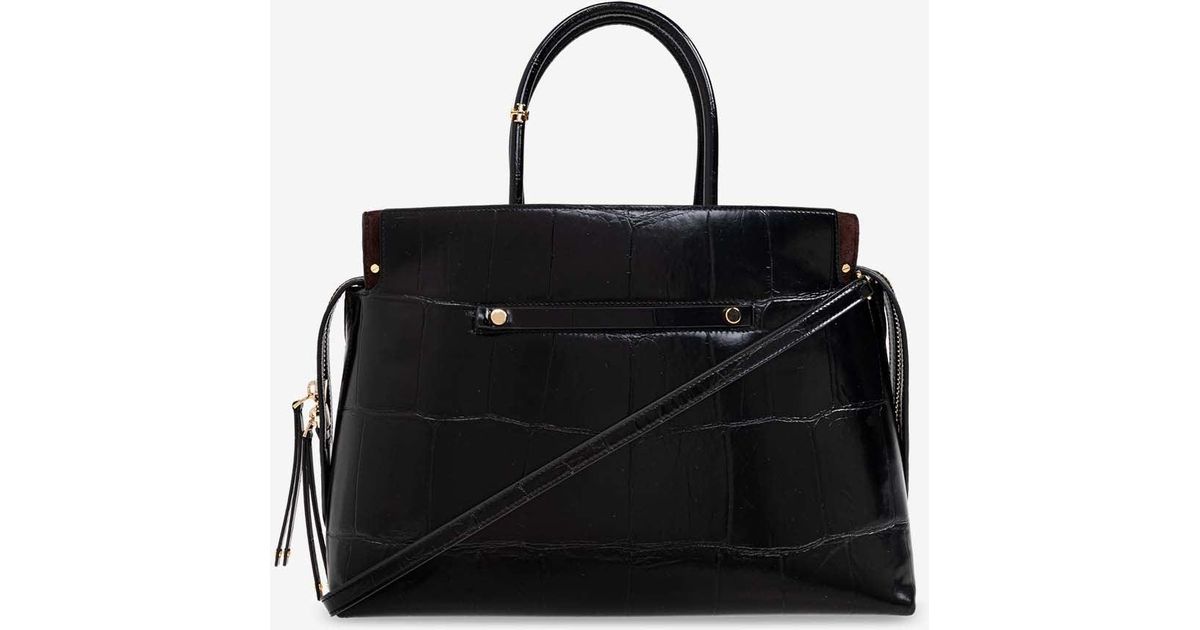 Tory Burch Large Mercer Croc-Embossed Leather Top Handle Bag in Black ...