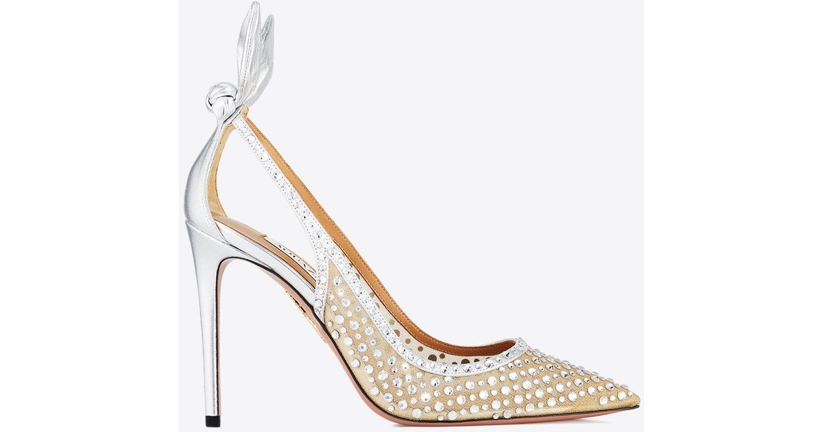 Aquazzura Bow Tie 105 Crystal-Embellished Tulle Pumps in White | Lyst