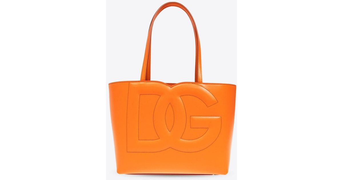 Dolce & Gabbana Small Dg Logo Leather Tote Bag in Orange | Lyst