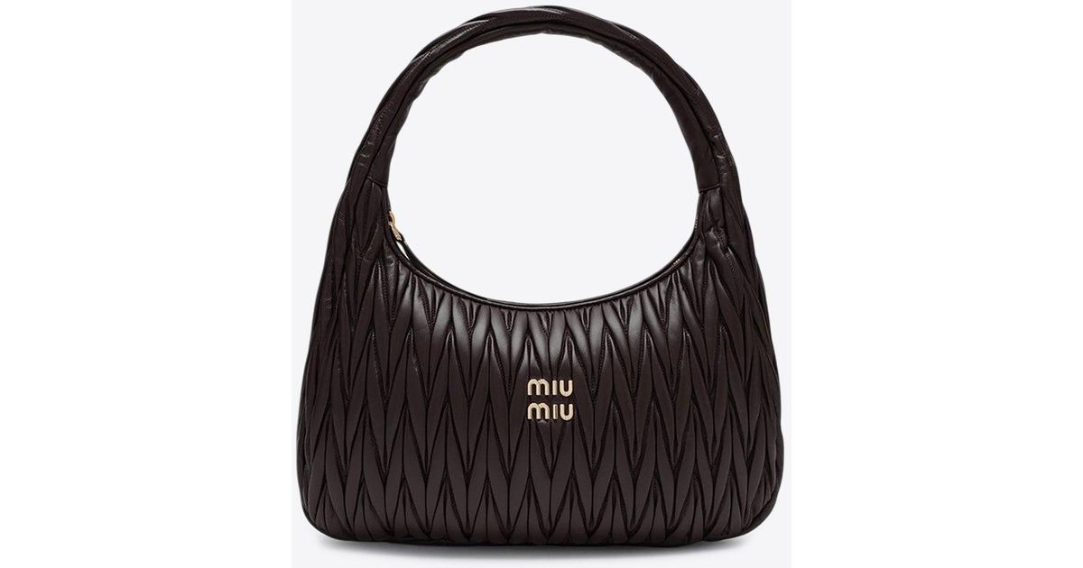 Miu Miu Medium Wander Quilted Leather Hobo Bag in Black | Lyst