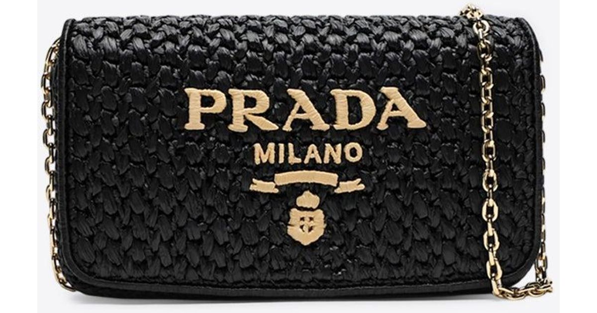 Prada Embroidered Logo Crochet Shoulder Bag in Black | Lyst